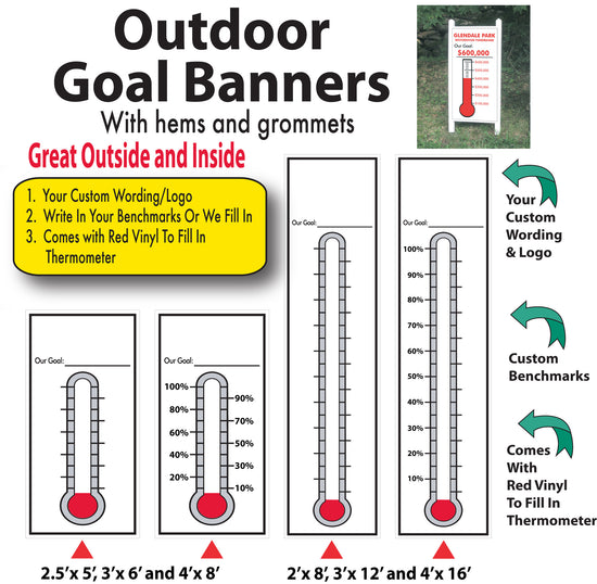 Outdoor/Indoor Goal Thermometer Banner with Red Fill – Same Day Sign