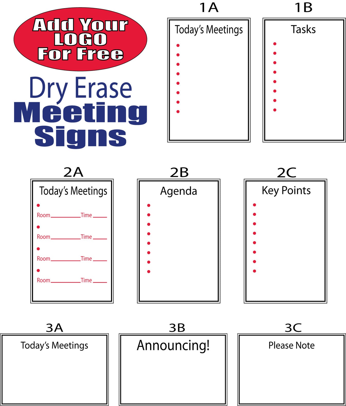 Meeting, Agenda and Task Signs, Dry Erase – Same Day Sign