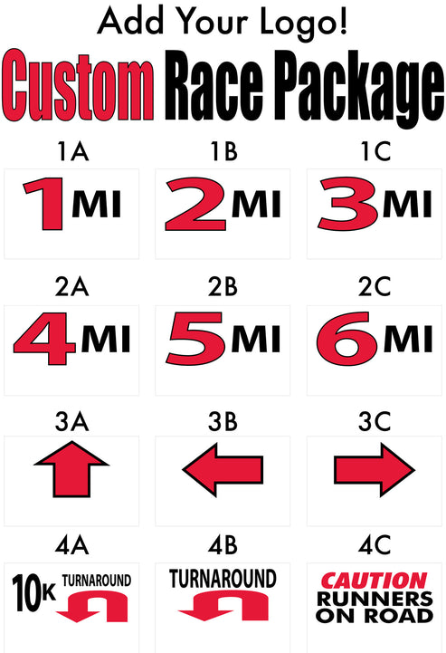 Race Signs, Mile Markers WITH LOGO Custom Pkg D – Same Day Sign