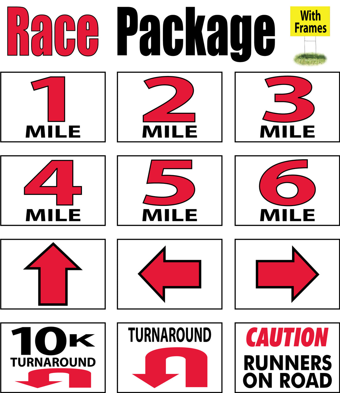 Race Signs - 5k or 10k Race Package of 12- 24" x 16" signs with frames ...