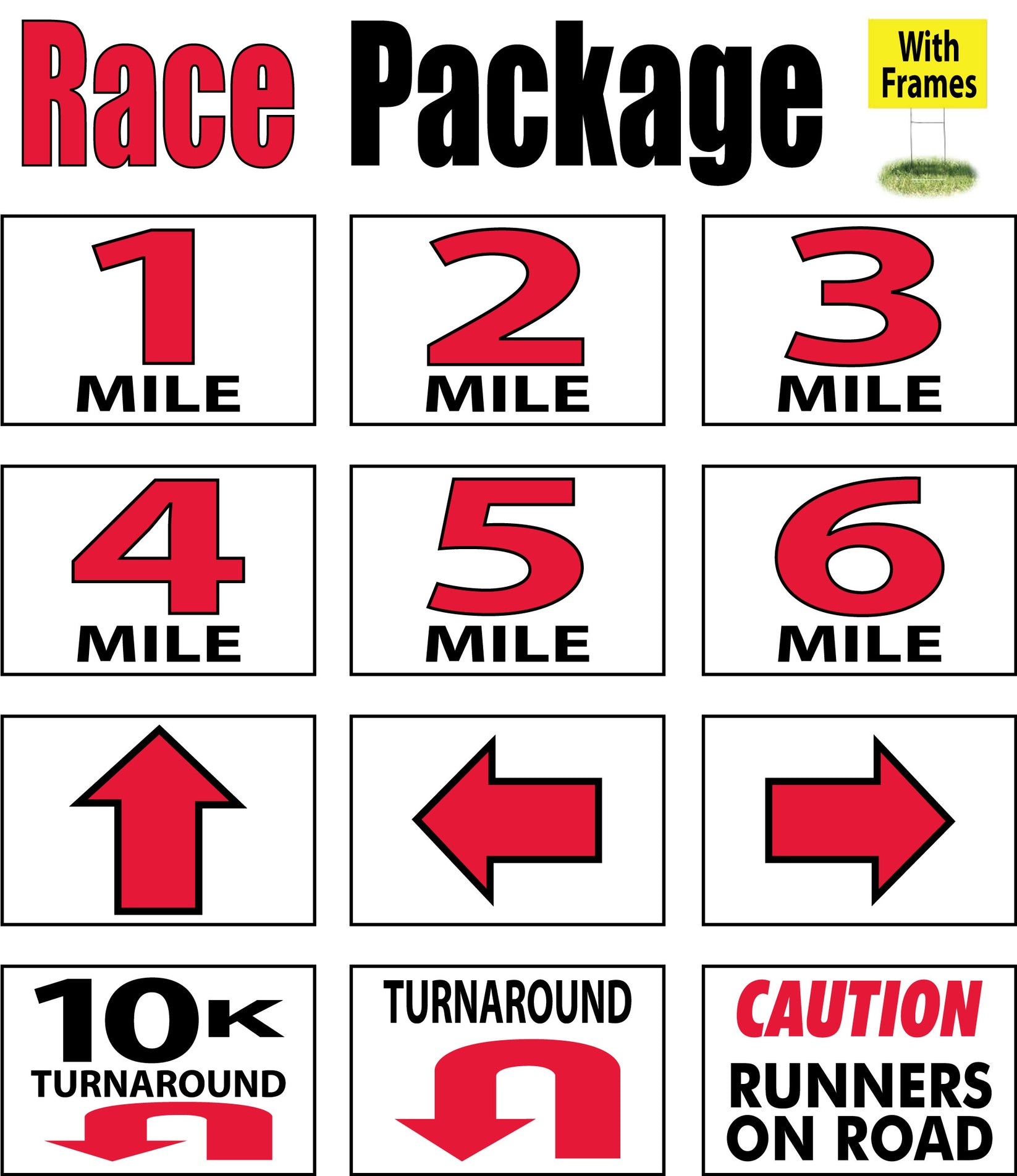 Race Signs - 5k or 10k Race Package of 12- 24" x 16" signs with frames ...